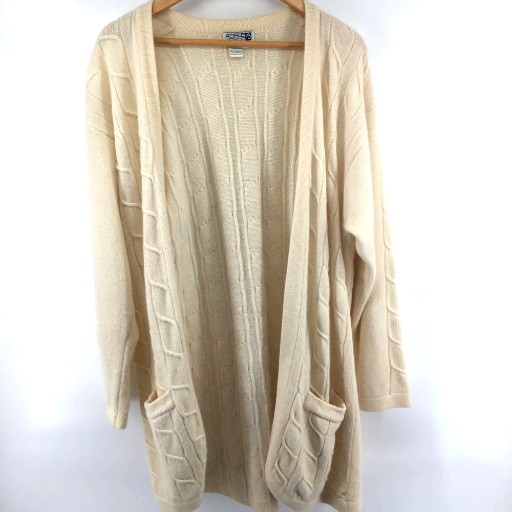 Vintage Cable Knit Wool Angora Duster Cardigan Large … - Gem